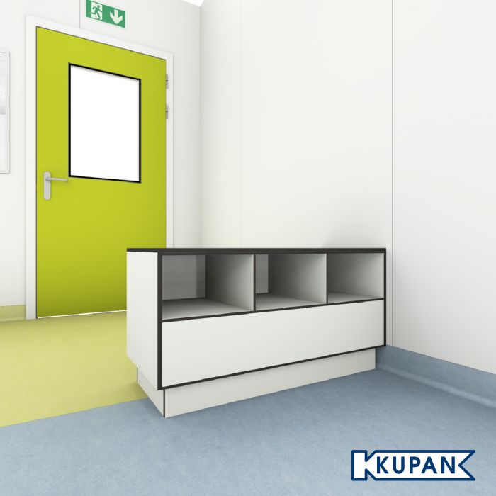 Hygiene sluices Step-over-Benches made of Compact HPL
