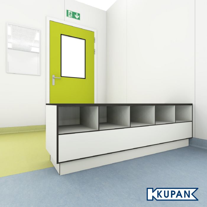 Hygiene sluices Step-over-Benches made of Compact HPL